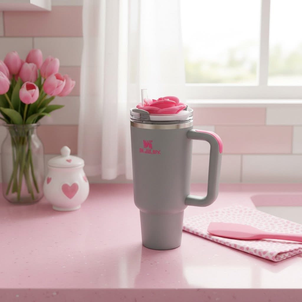 Glitter Rose Lid Topper – 30oz & 40oz | Snap-On Flat Base – Bellisima ...